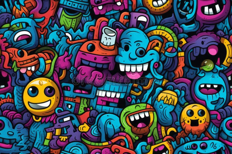 Whimsical Doodle Seamless Pattern Bringing Joy and Laughter, Generative ...