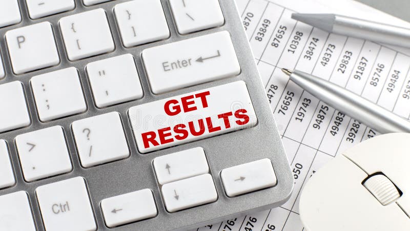 GET RESULTS Text on a Keyboard Wirh Chart and Pencil Stock Photo ...