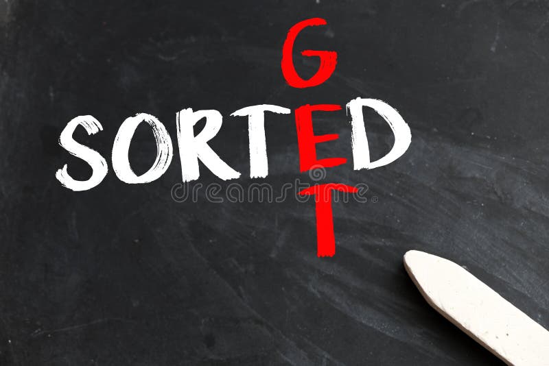 Get Sorted Concept Words Written on a Chalkboard Stock Image - Image of ...
