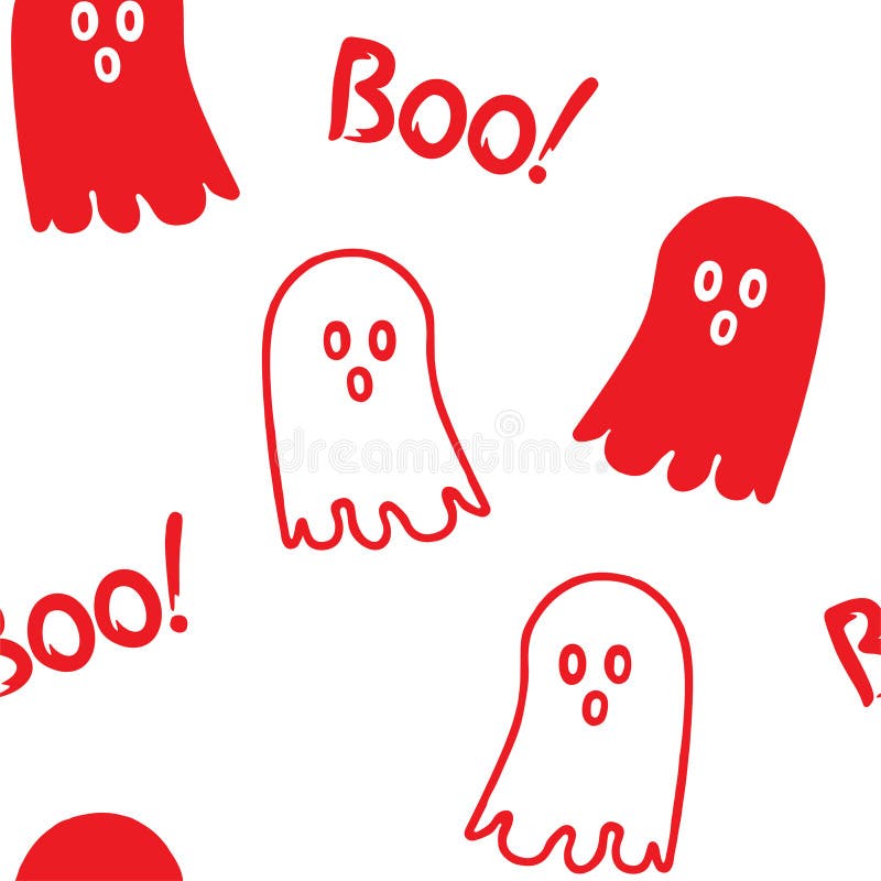 Seamless Pattern with Red and White Cartoon Ghosts Stock Vector ...