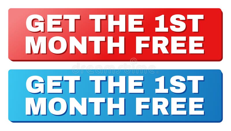 GET the 1ST MONTH FREE Title on Blue and Red Rectangle Buttons Stock ...