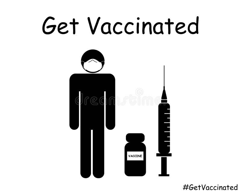 Get Vaccinated Stick Man with Mask. Black and White EPS Vector ...
