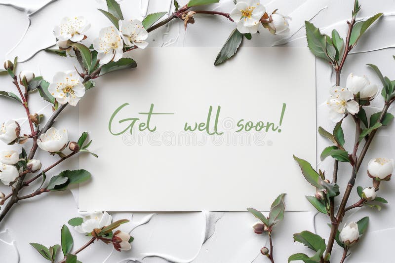 Get Well Soon Card Surrounded by Spring Blooms on White Background ...