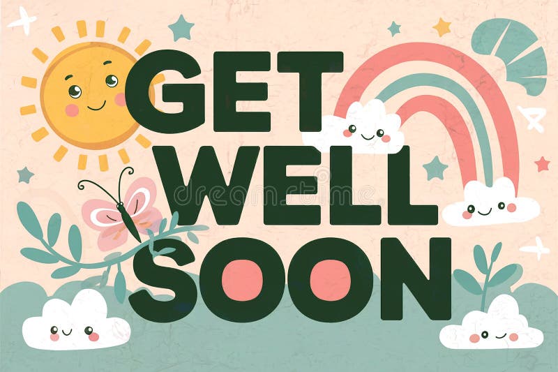 Get Well Soon Greeting Card Art Print Stock Illustration - Illustration ...