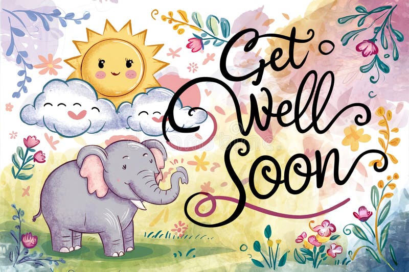 Get Well Soon Greeting Card Art Print Stock Illustration - Illustration ...