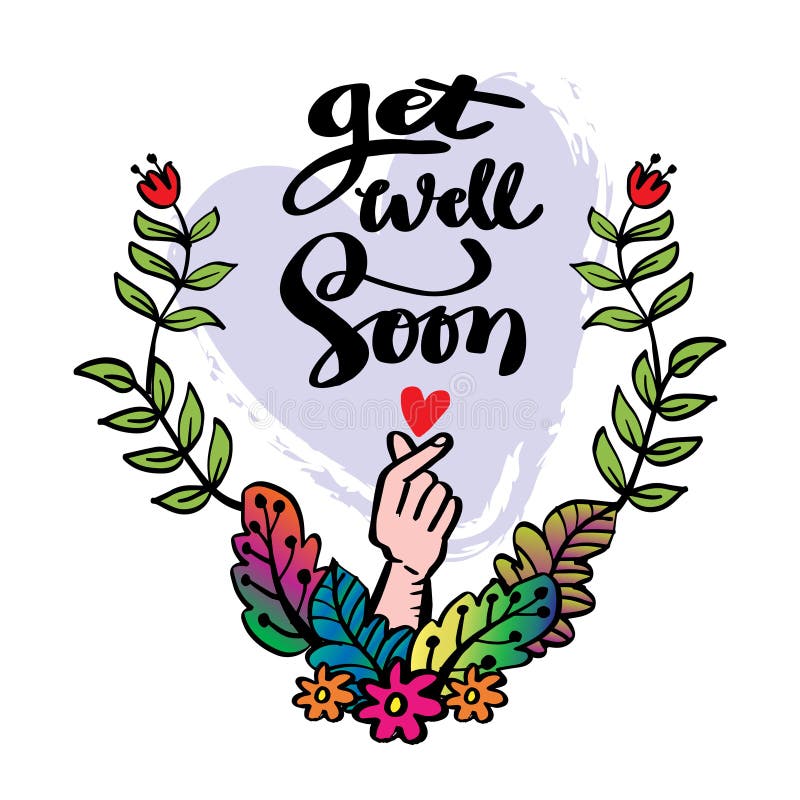 Get Well Soon Card Decorated with Hand Drawn Flowers. Stock Vector ...
