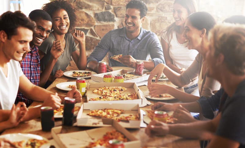 Get You Zza. a Group of Friends Enjoying Pizza Together. Stock Image ...