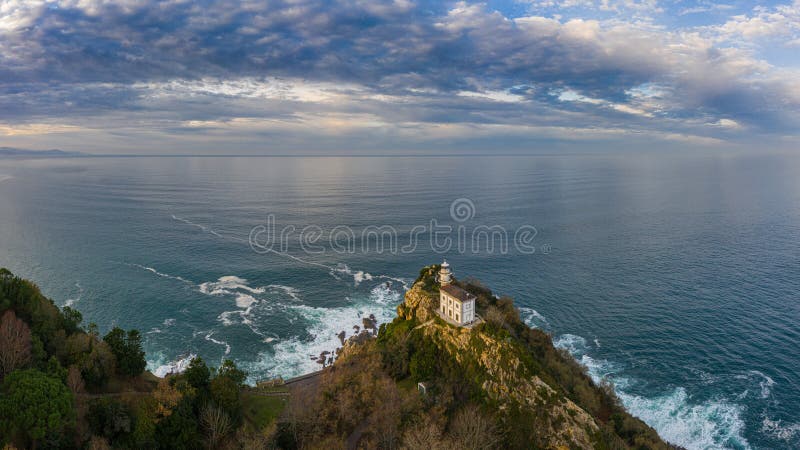 Getaria Lighthouse at Dusk, Basque Country 16:9 Stock Photo - Image of ...