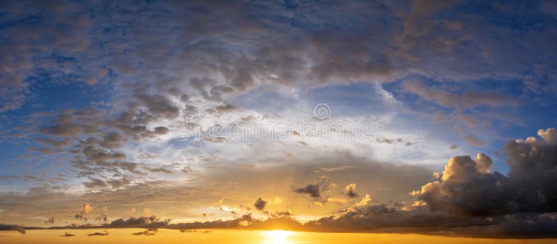 Getting Dark at Sundown. Sunset Sky with Scattered Clouds of Bright ...