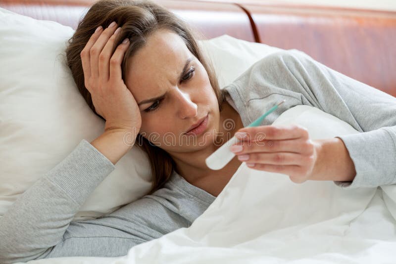 Getting the Flu Woman Taking Temperature Stock Image - Image of ...