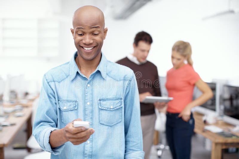 Getting Good News - Text Messages. a Young Businessman Reading a Text ...