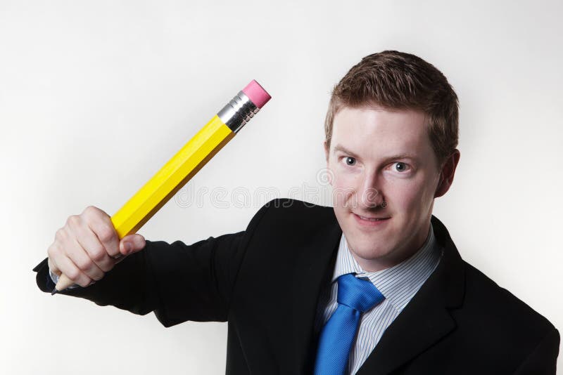 Man with large pencil stock image. Image of businessman - 23278627