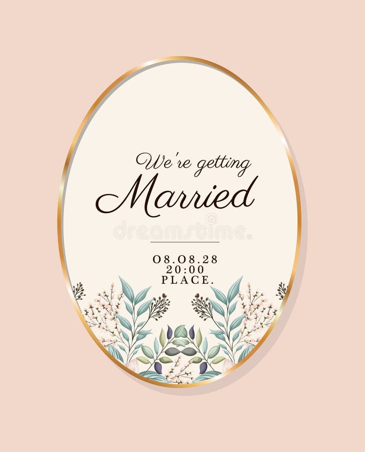 We are Getting Married Text in Gold Circle with Leaves Vector Design ...