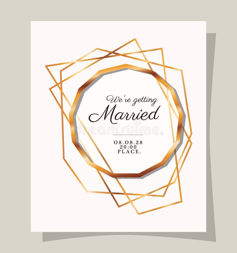 We are Getting Married Text in Gold Circle of Wedding Invitation Vector ...
