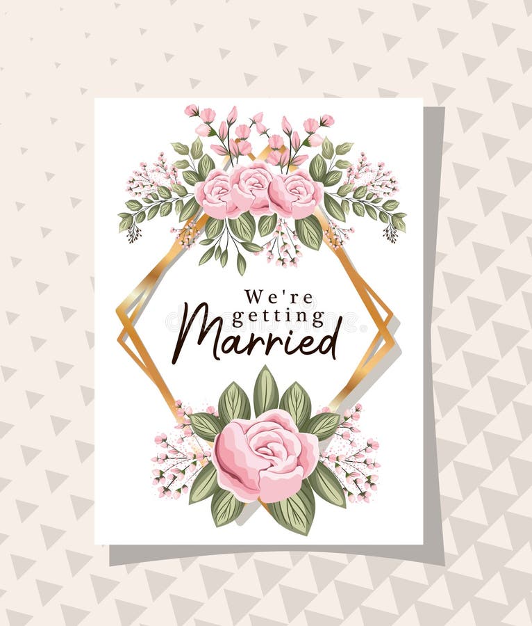 We are Getting Married Text in Gold Circle with Leaves Vector Design ...