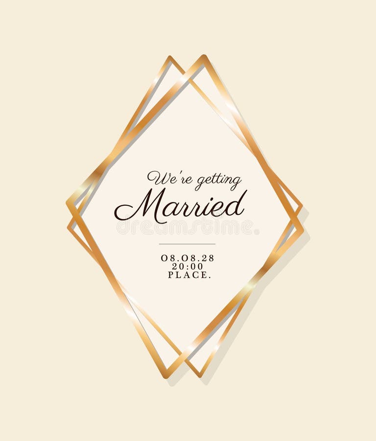 We are Getting Married Text in Gold Frame of Wedding Invitation Vector ...
