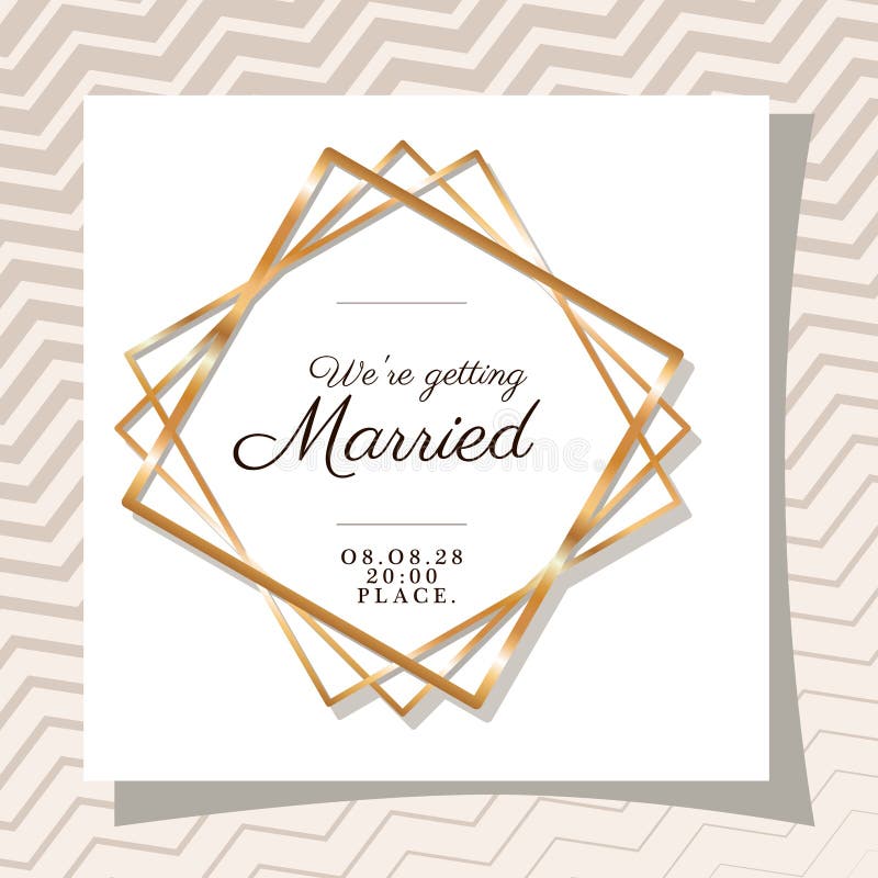 We are Getting Married Text in Gold Frame of Wedding Invitation Vector ...