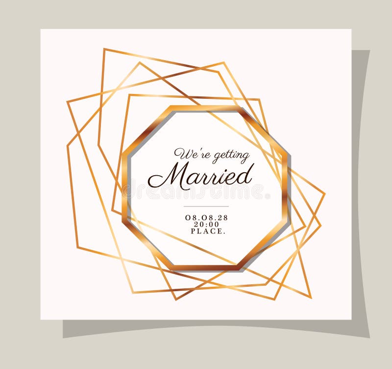 We are Getting Married Text in Gold Frame of Wedding Invitation Vector ...
