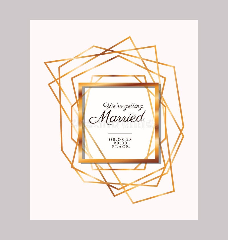 We are Getting Married Text in Gold Frame of Wedding Invitation Vector ...