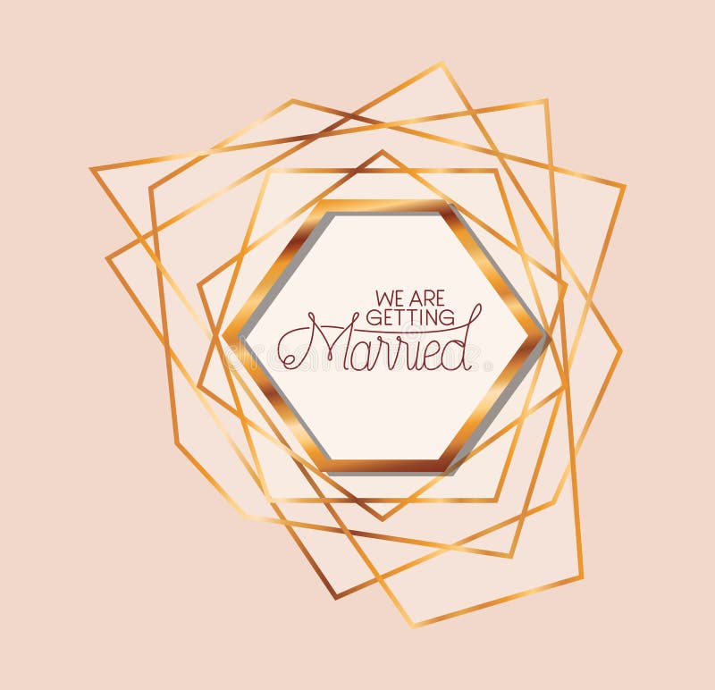 We are Getting Married Text in Gold Frame of Wedding Invitation Vector ...