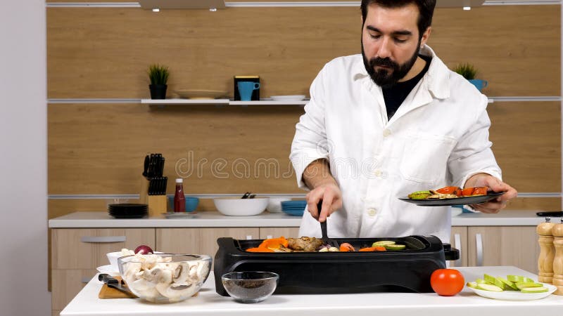 Getting of the Meat and Vegetables from the Grill Stock Footage - Video ...