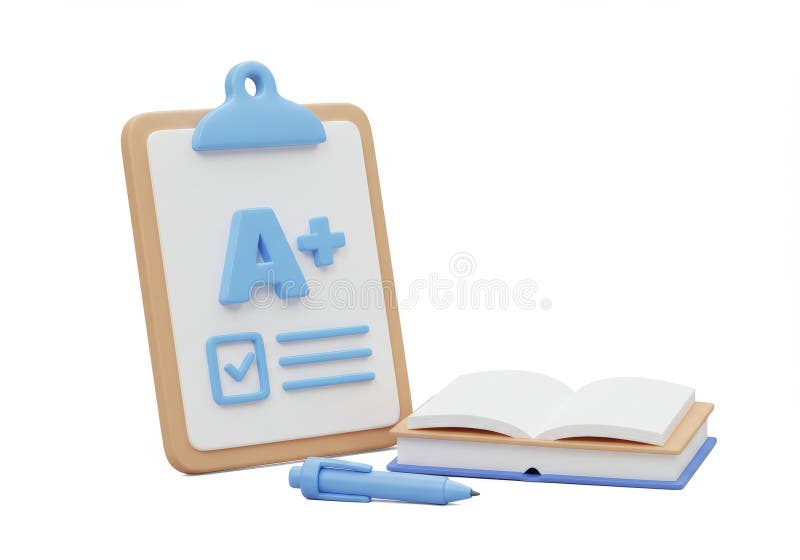 Getting a Plus Grade on Report Card with Open Book and Pen Stock ...