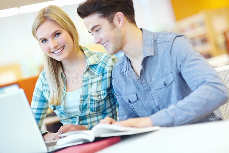 Getting Ready for the Class Test. Two Smiling Students Helping Each ...