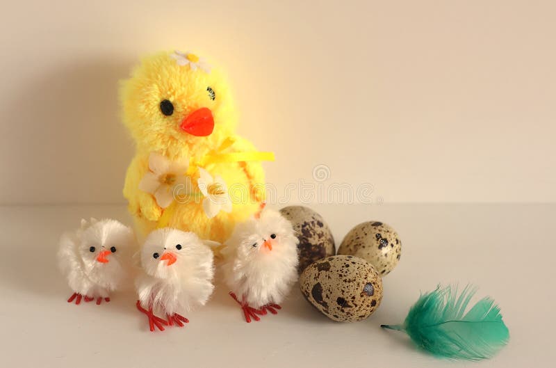 Getting Ready for Easter. a Figurine of a Mother Hen and Three Chicks ...