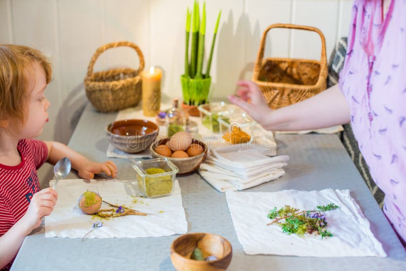 Kid Boy Helping Prepare Easter Eggs Stock Photo - Image of fest ...