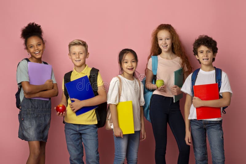 Getting Ready for New School Year. Diverse Children with Backpacks ... Getting Ready for New School Year. Diverse Children with Backpacks ...