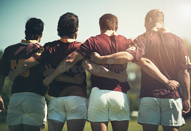 Getting Ready for the Scrum. Rearview Shot of a Young Rugby Team Lining ...