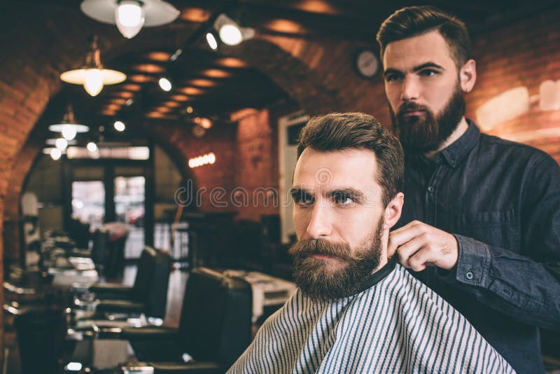 Getting Ready To Cut the Beard. Guy is Sitting in Chair Withcovered ...