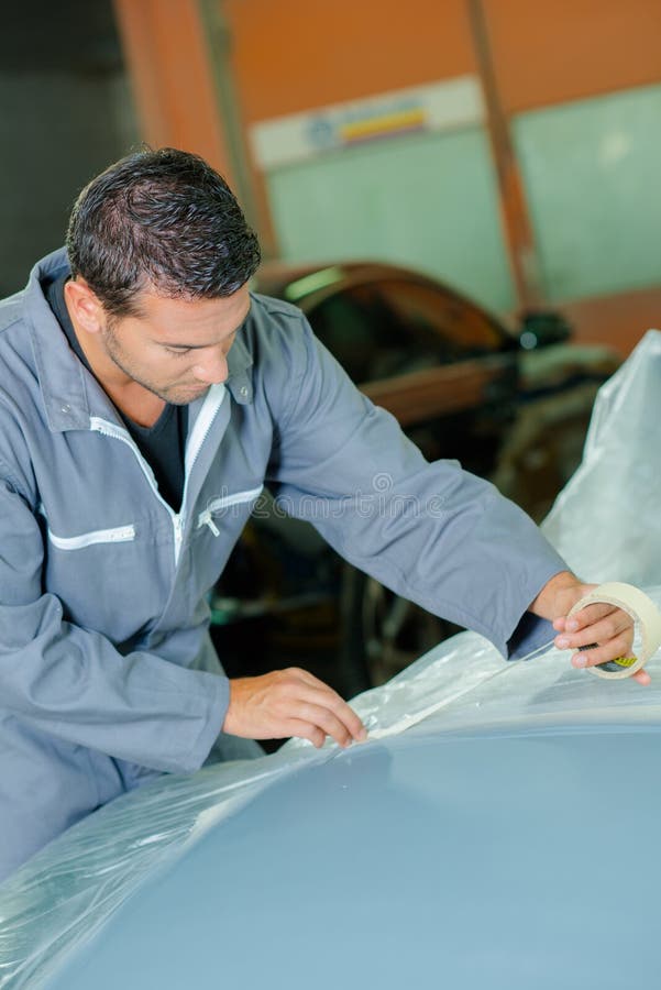 Getting Ready To Spray Paint Car Stock Image - Image of tape, check ...