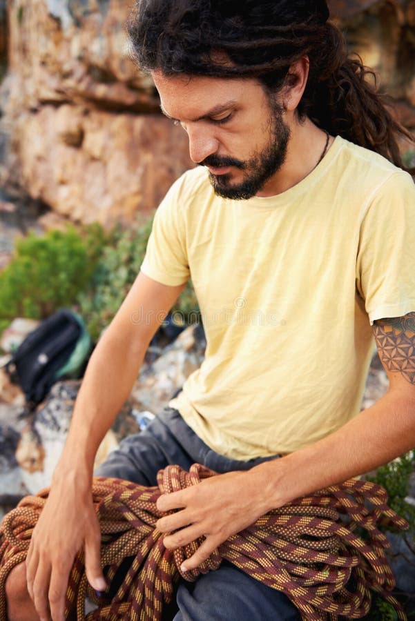 Getting the Rope Ready for a Safe Rock Climbing Experience Stock Image ...