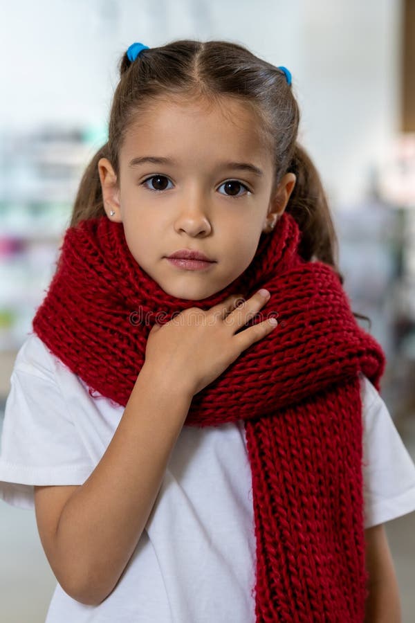 Cute Girl with a Red Scarf Looking Upset and Sad Stock Image - Image of ...