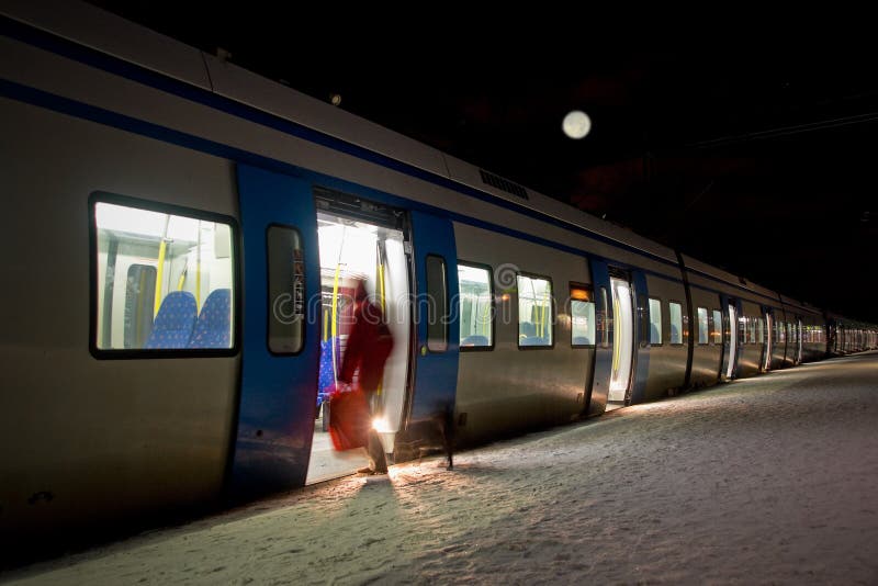 Getting on the train. stock image. Image of railroad, evening - 7786503