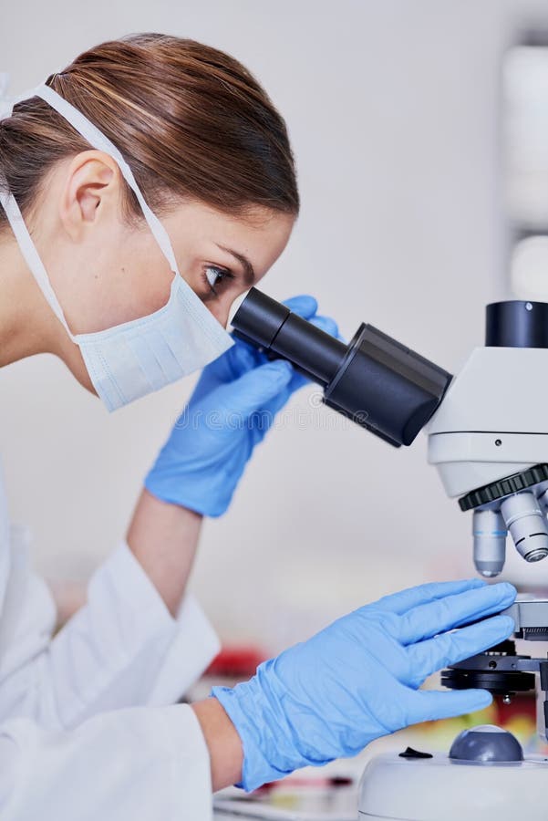 Getting Up Close with Microbes. a Scientist Using a Microscope while ...