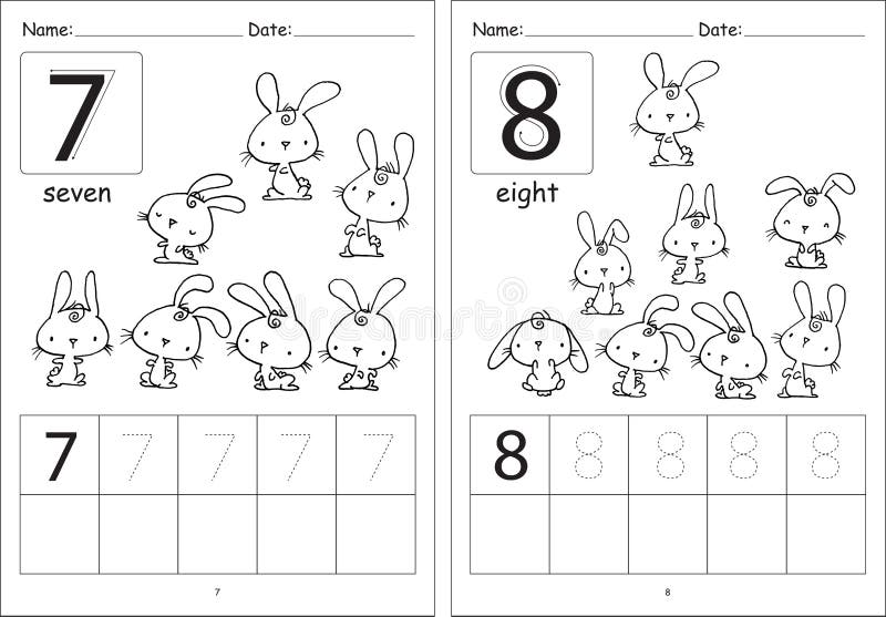 Vector Cartoon Rabbits Kids Activity Learning To Write Number Book ...