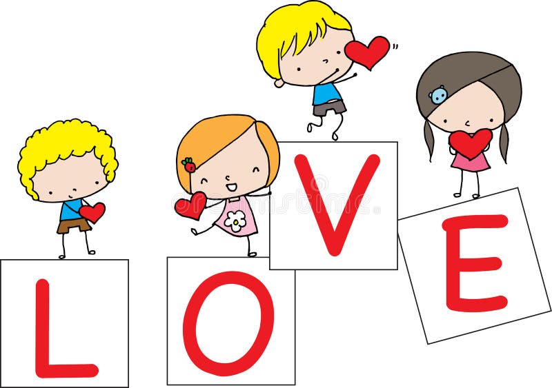 Vector Cartoon Kids Hold Heart Shape Love Card Icon Sign Background ...