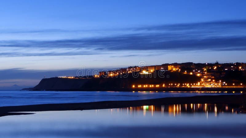 Getxo Beach at Night with Water Reflections Stock Photo - Image of ...