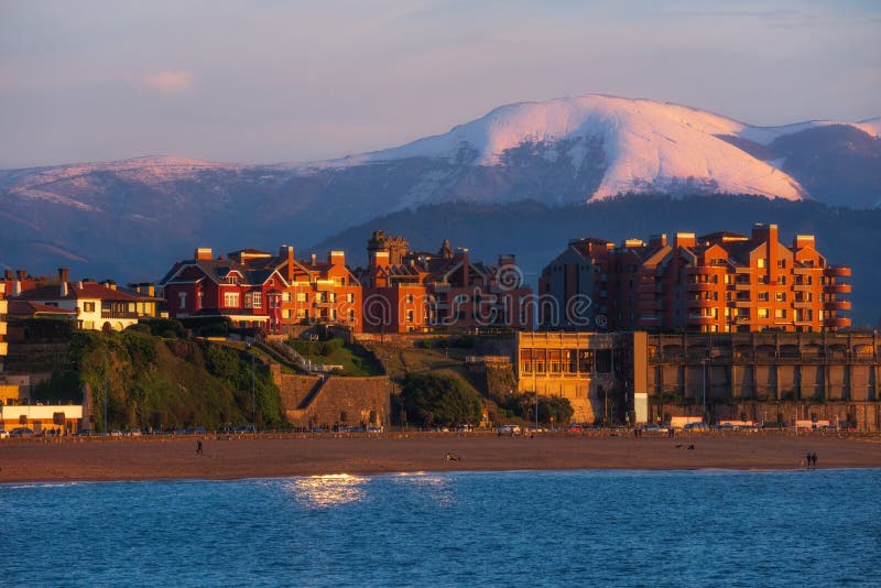 Getxo and Ereaga Beach stock photo. Image of sunset - 246228320