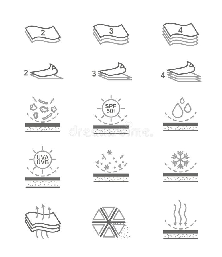 Gewebe-Eigenschaften-Vektor-Linie Ikonen Vektor Abbildung ...