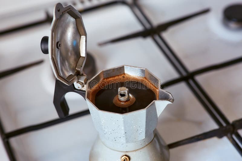 Geyser Coffee Maker on a Gas Stove Stock Photo - Image of espresso ...