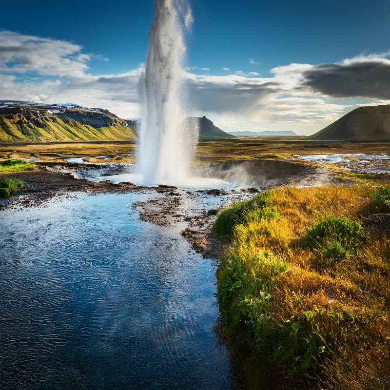 Geyser in Iceland, AI Generated Stock Illustration - Illustration of ...