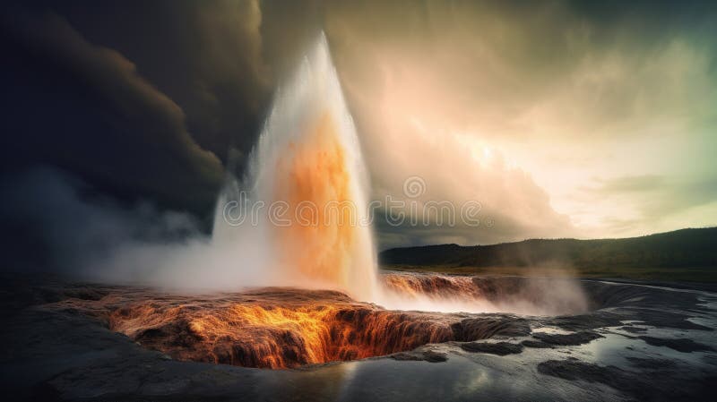 A Geyser Spewing Out Water into the Sky Stock Illustration ...