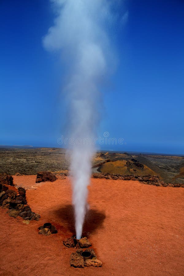 Geyser of Steam in Timanfaya Park Lanzarote Stock Photo - Image of ...