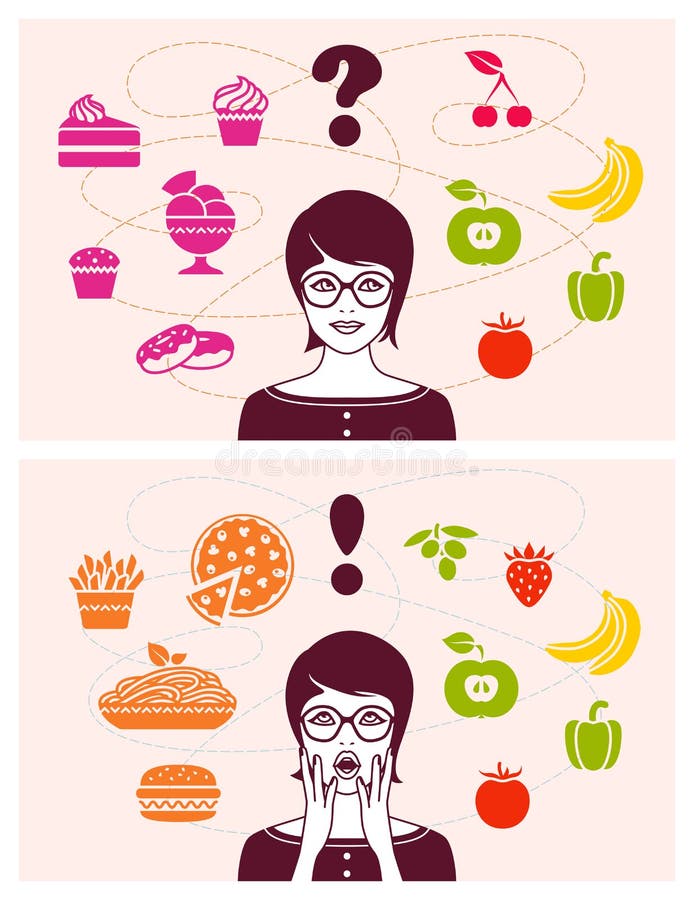 Gezond en ongezond voedsel vector illustratie. Illustration of vrucht ...