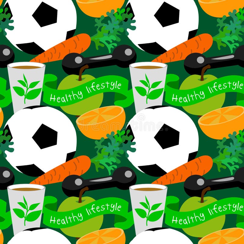 Gezond Levensstijl Naadloos Patroon Vector Illustratie - Illustration ...