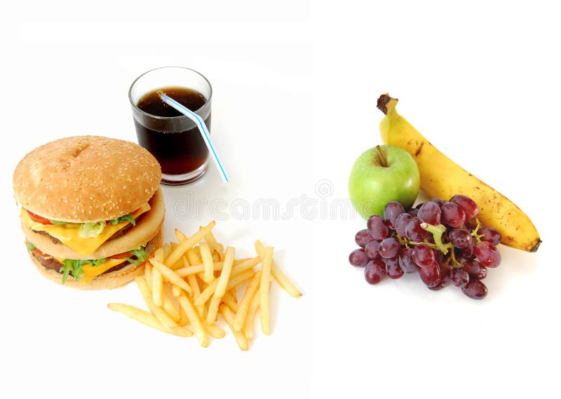Gezond, Ongezond Voedsel. Het Concept Van Het Dieet: Appel, Ha Stock ...