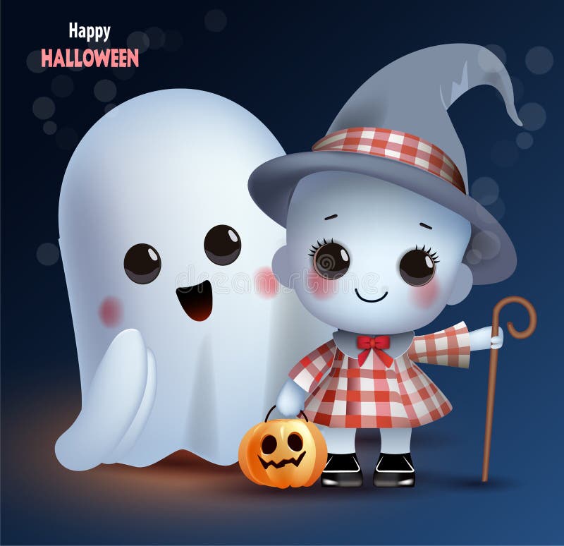 Cartoon Ghosts Say Happy Halloween Stock Vector - Illustration of ...